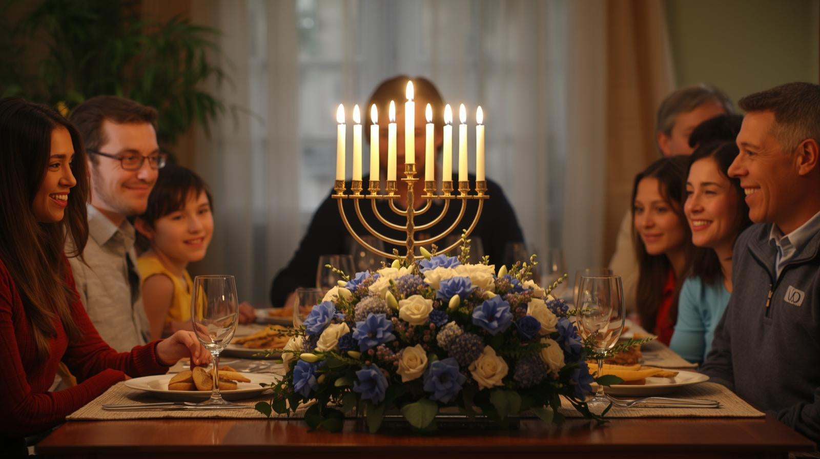 Blossoming Hanukkah: Illuminate Your Festival with Elegant Blue and Wh ...